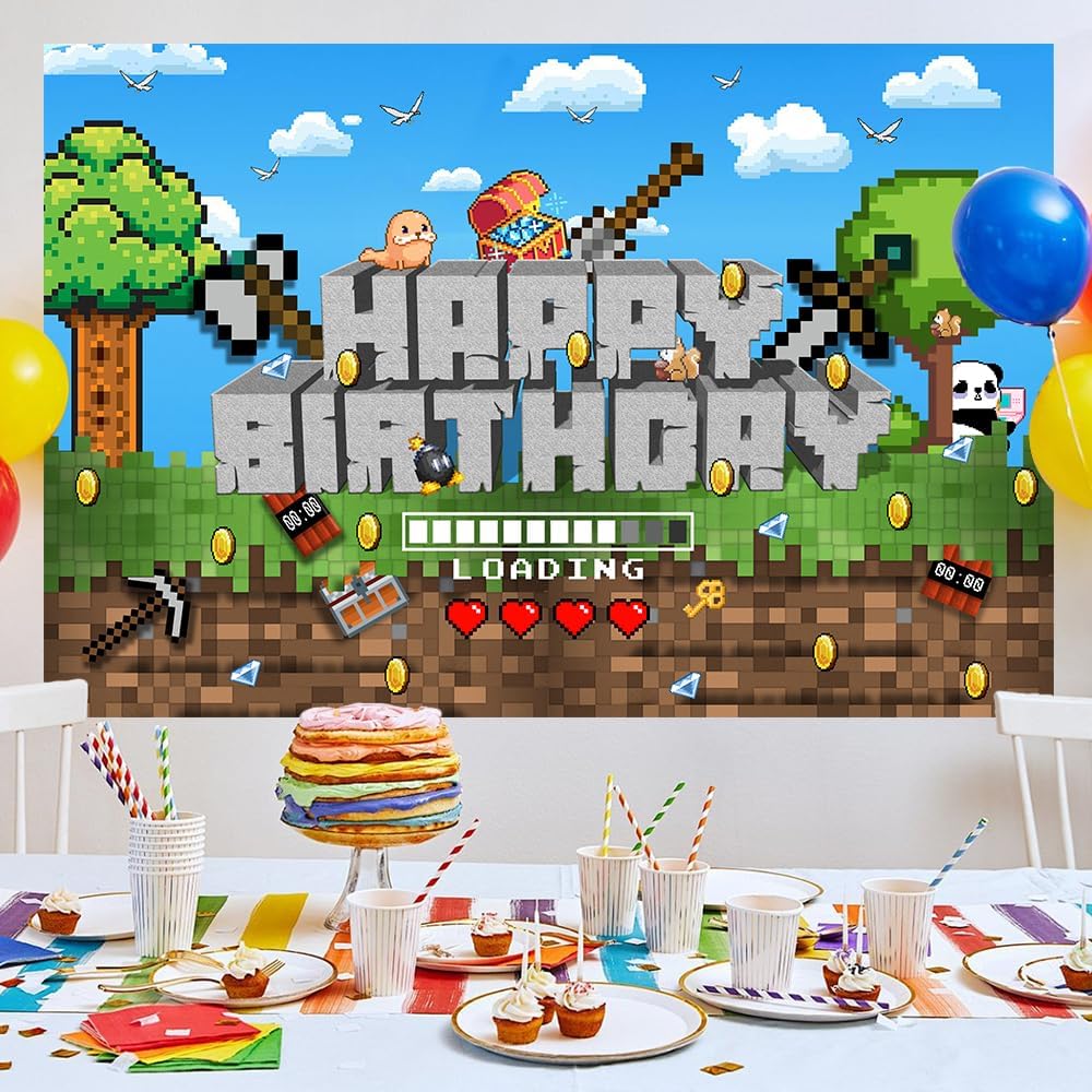 Amazon.com : 3x5Ft Pixel Backdrop, Video Game Party Decorations Large ...