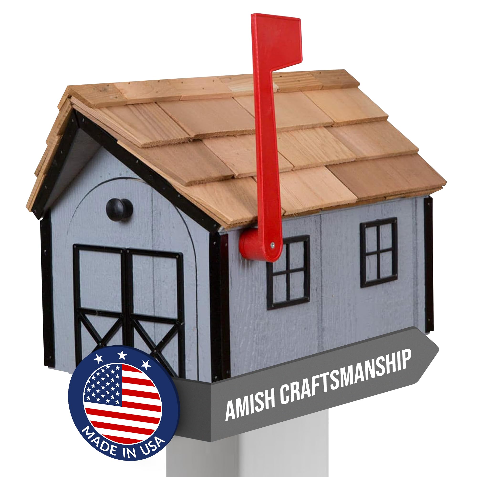 Amazon.com: Peaceful Classics Amish Cedar Roof Wooden Mailbox with ...