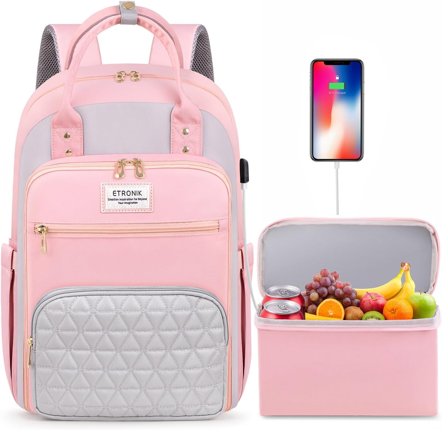 Amazon.com: ETRONIK Lunch Backpack for Women, 15.6 inch Laptop Backpack ...