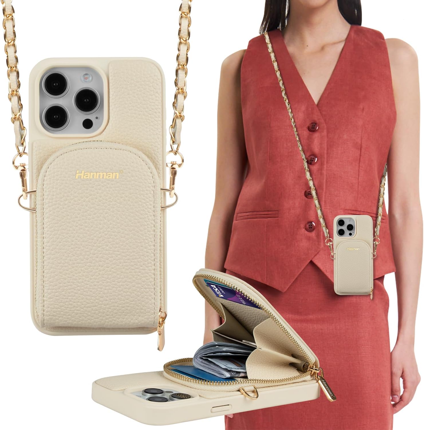 Amazon.com: Hanman Crossbody Wallet Case for iPhone 15 Pro Max,RFID ...