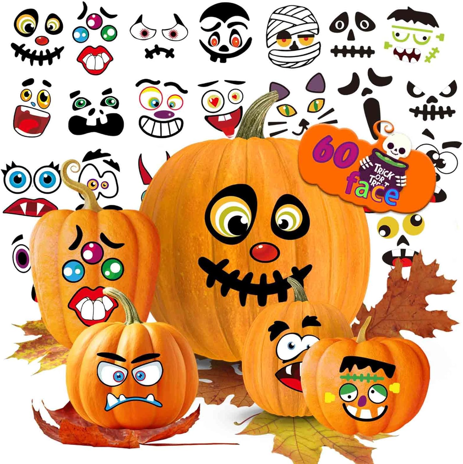 Amazon.com: 60 Pack Large Halloween Pumpkin Decorating Stickers, Make ...