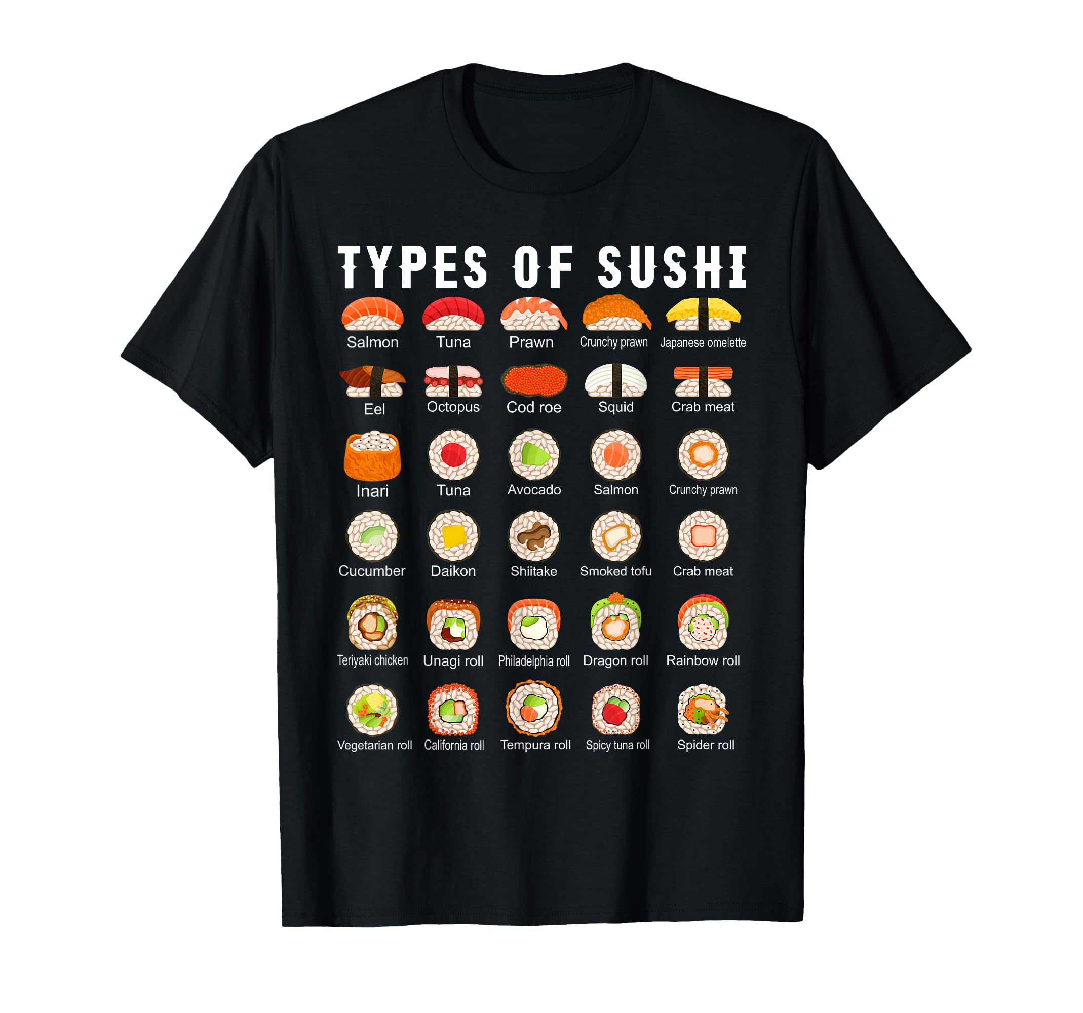 Amazon.com: Types of Sushi T-Shirt Sushi Shirt Nigiri Sashimi Salmon T ...