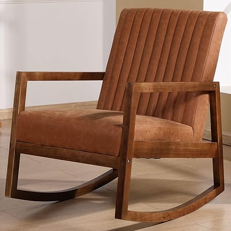 Amazon.com: AVAWING Upholstered Rocking Chair with Leather Padded Seat ...