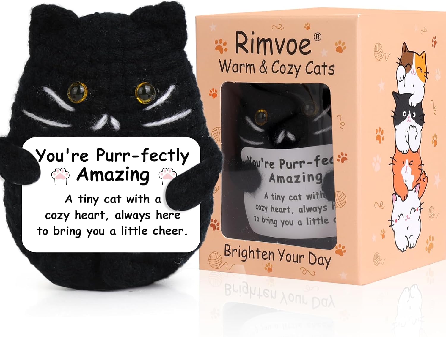 Amazon.com: Crochet Positive Cat with Encouraging Sign, Handmade ...