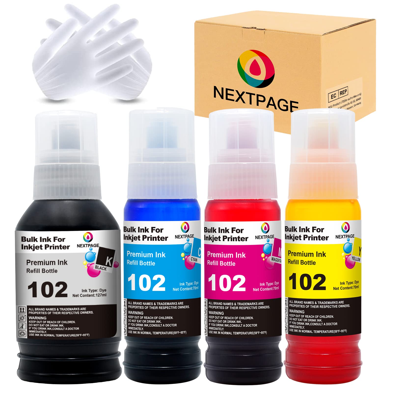 NEXTPAGE 102 Ink for Epson EcoTank 102 Compatible with Epson ET-2700 ET ...