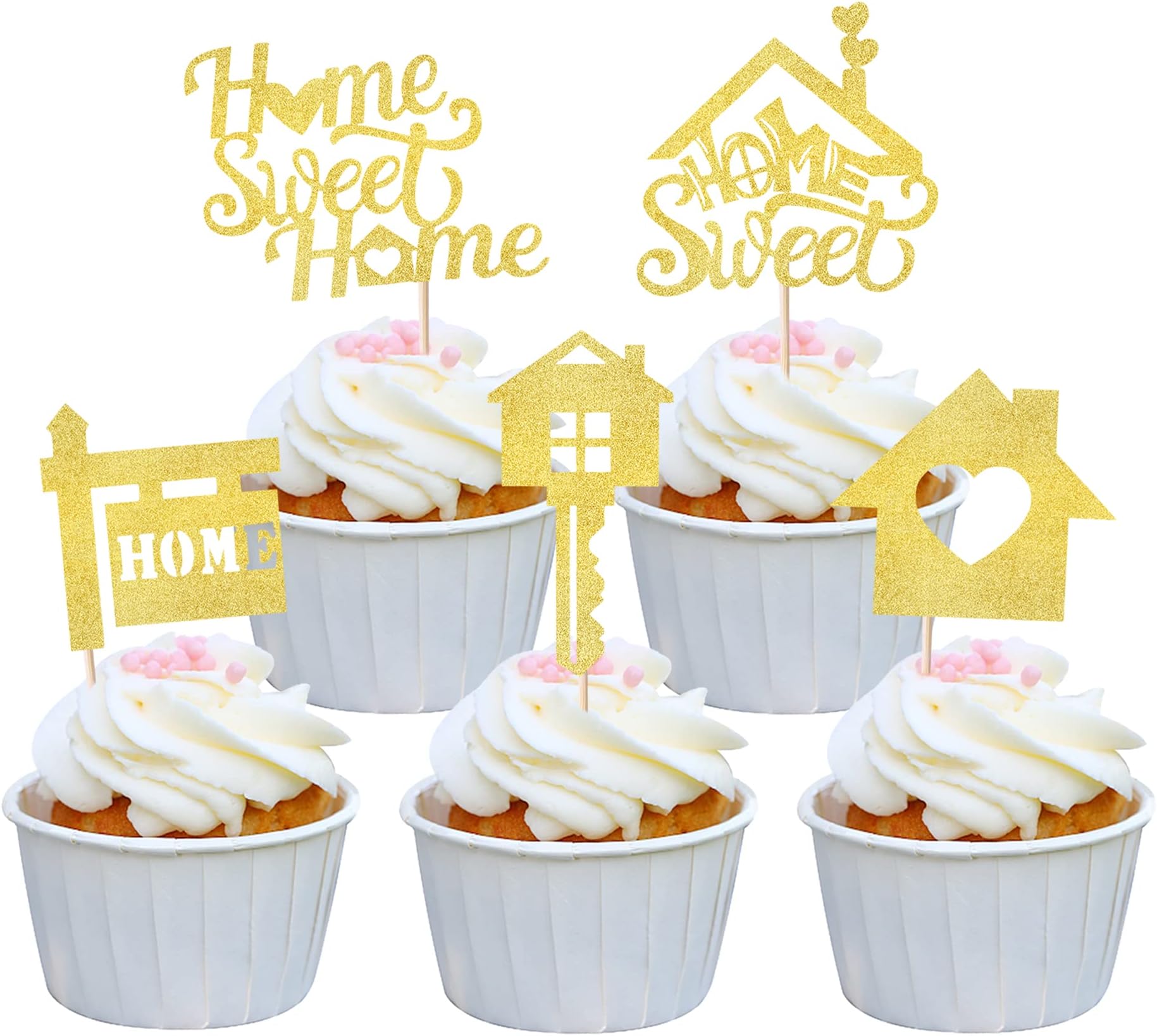 Amazon.com: Gyufise 24 Pack Sweet Home Cupcake Toppers Glitter key ...
