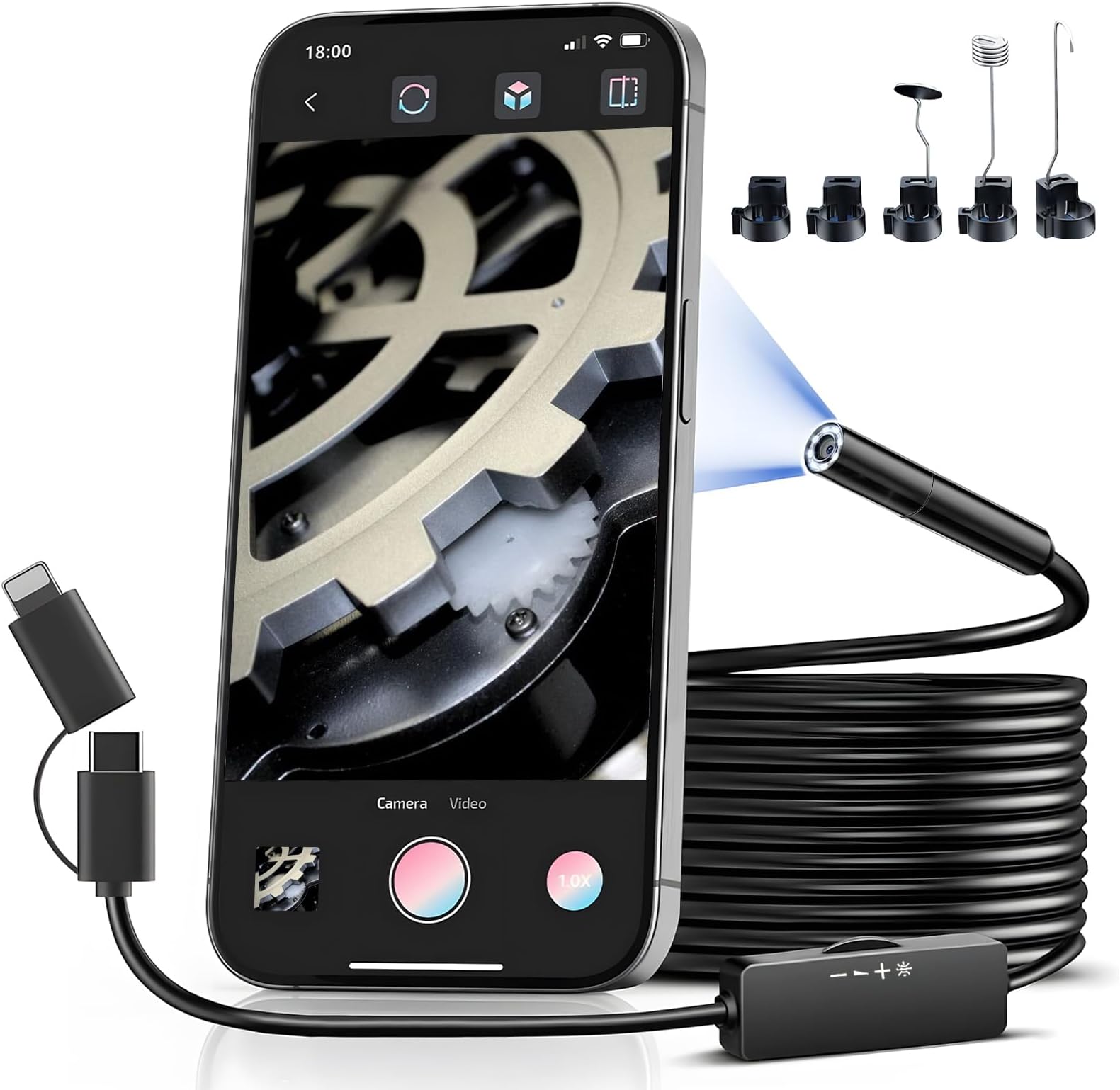 Amazon.com: Endoscope Camera with Light, 1920P HD Borescope Inspection ...