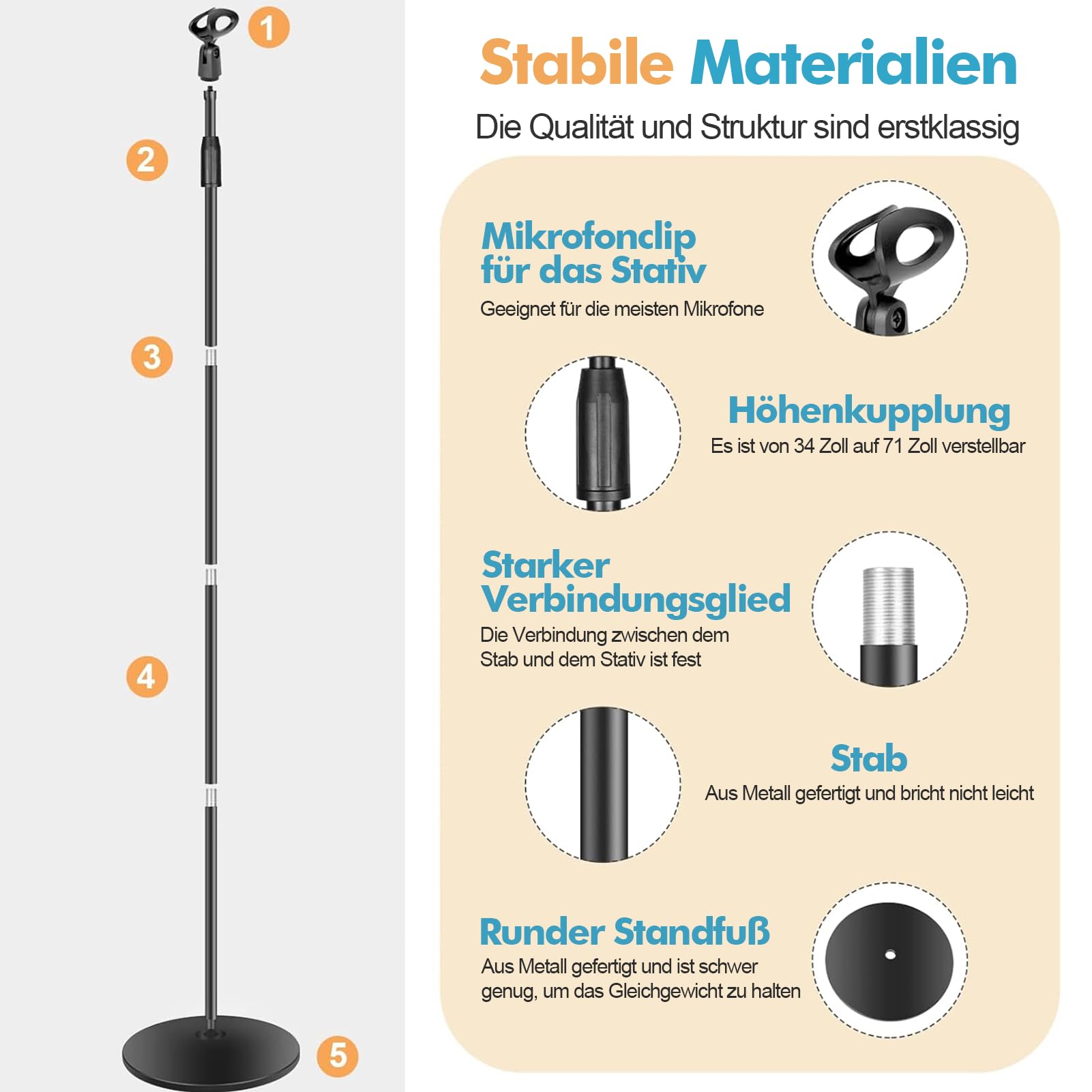 Mic Stand, Universal Floor Microphone Stand for Singing, Weighted Round ...