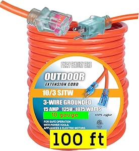pizety Extension Cord 100 ft 10 Gauge Heavy Duty Indoor Outdoor Outlet ...