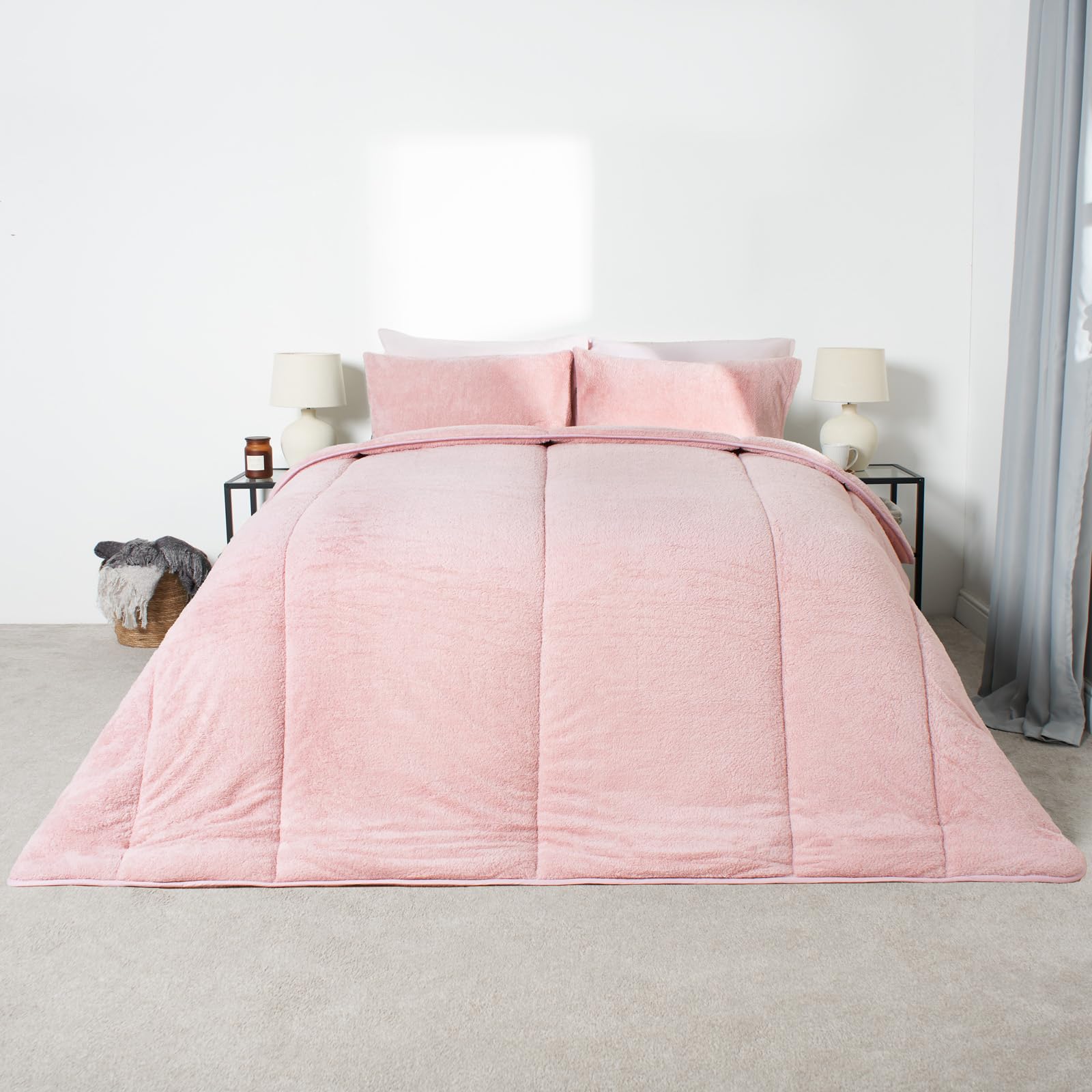 OHS Single Bedding Set Coverless Duvet with Pillowcase, Pink Christmas ...