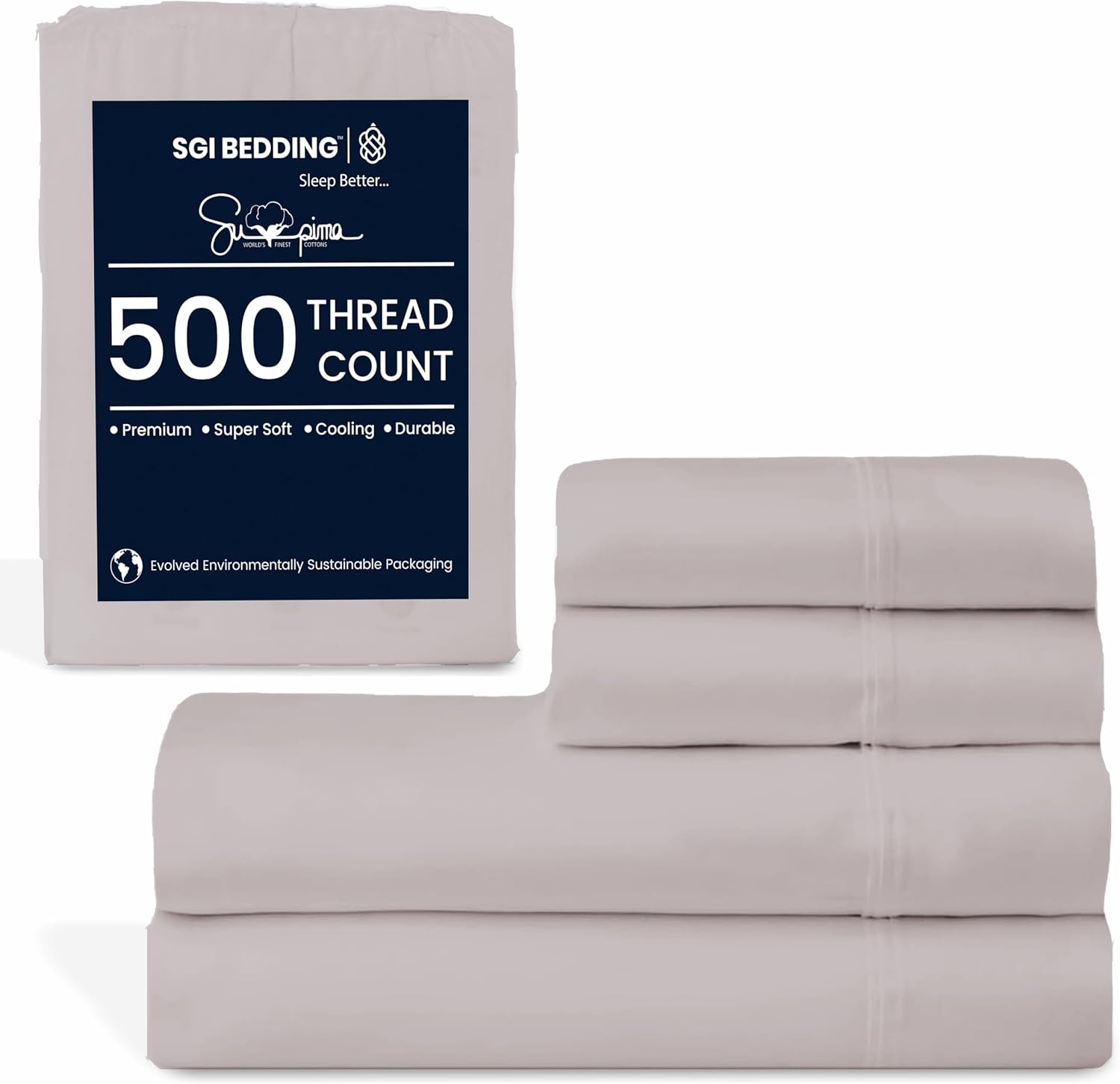 Amazon.com: SGI 500 Thread Count 100% Supima Cotton Queen Sheet Set – Ultra Soft, Breathable ...