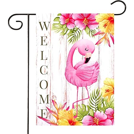 Amazon.com : HOMFREEST Flamingo Welcome Summer Garden Flag Tropical ...