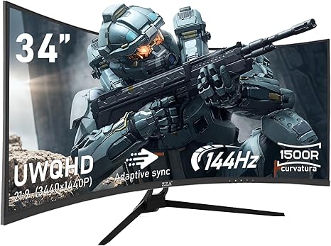 Amazon.com: ZZA Curved Ultrawide Monitor 34 Inch,Gaming Monitor 3440 x 1440P R1500 up to165Hz(DP ...