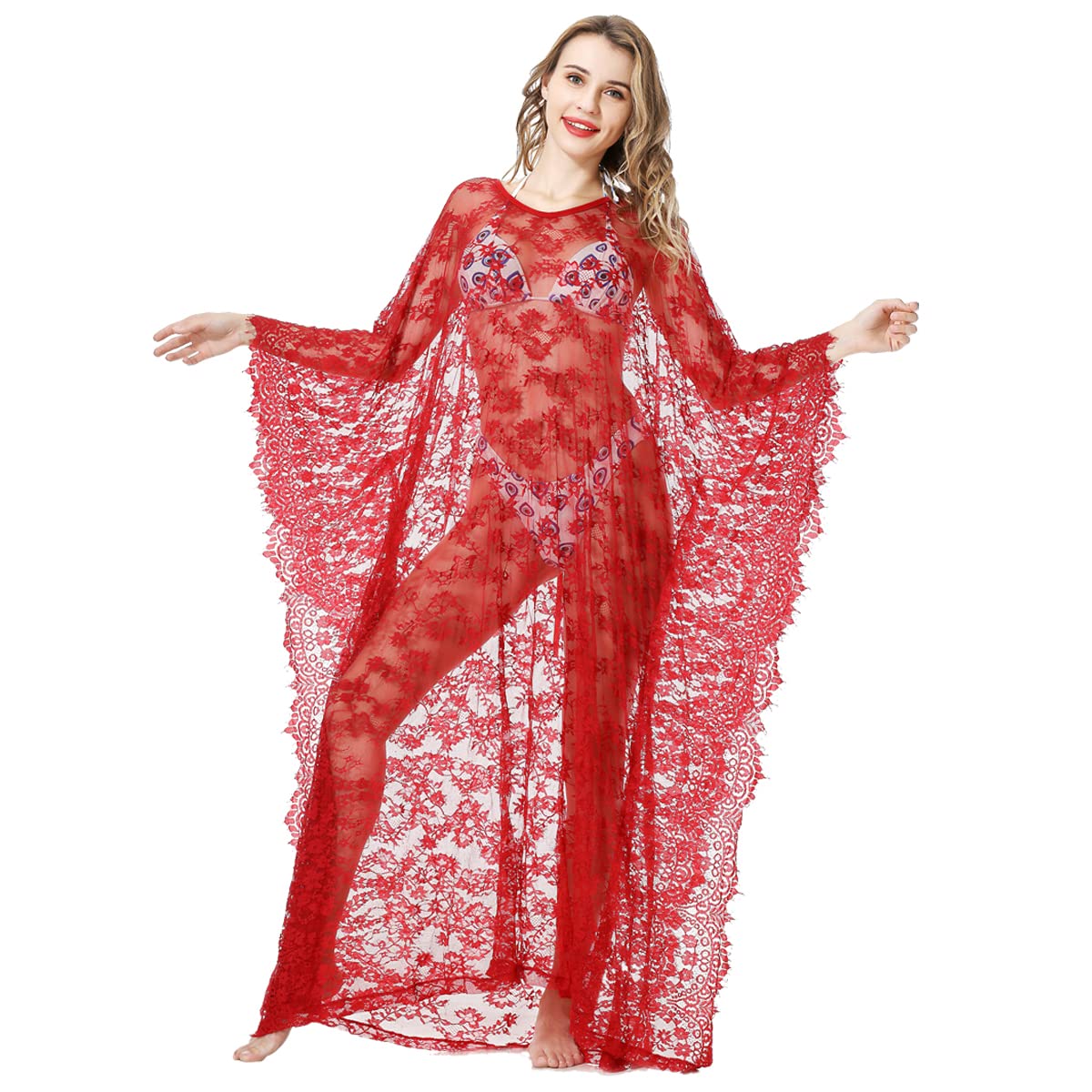 Colorful House Beach Cover Up for Women Lace Kaftan Bathing Suit Long ...