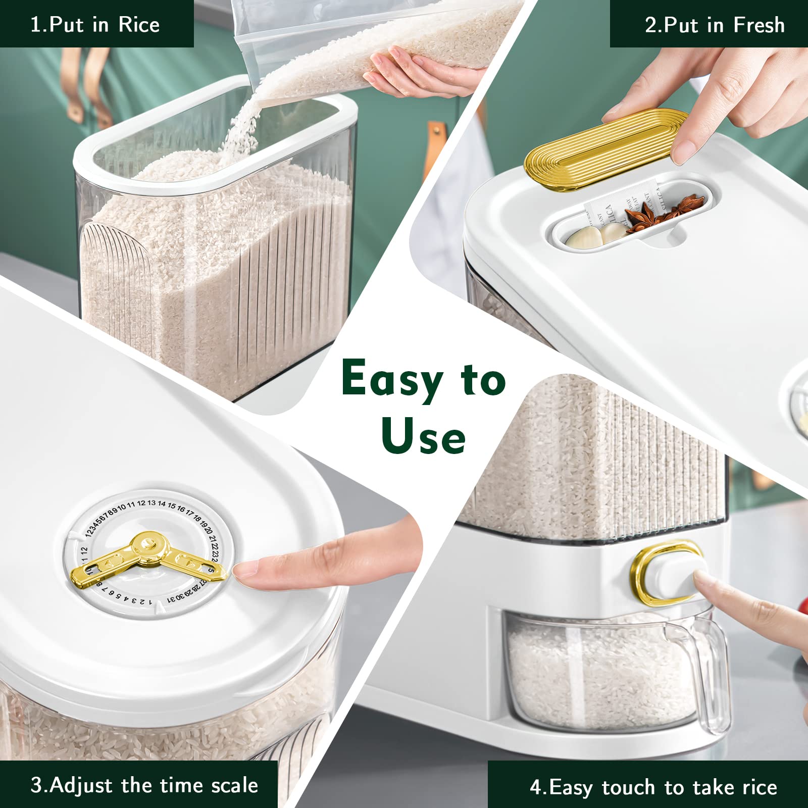 Snapklik.com : Lenwi 22 Lbs Rice Dispenser, Large Dry Food Storage ...