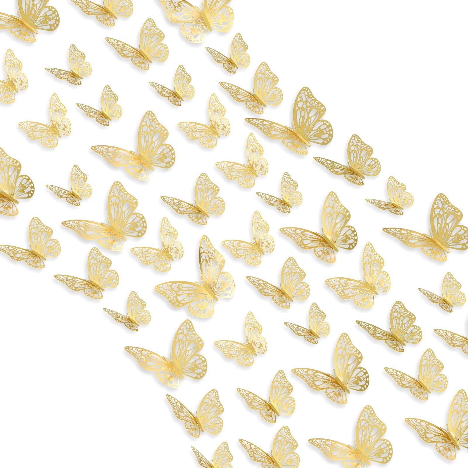 48PCS 3D Butterfly Wall Stickers Jagowa Home Decorations Gold Glitter ...