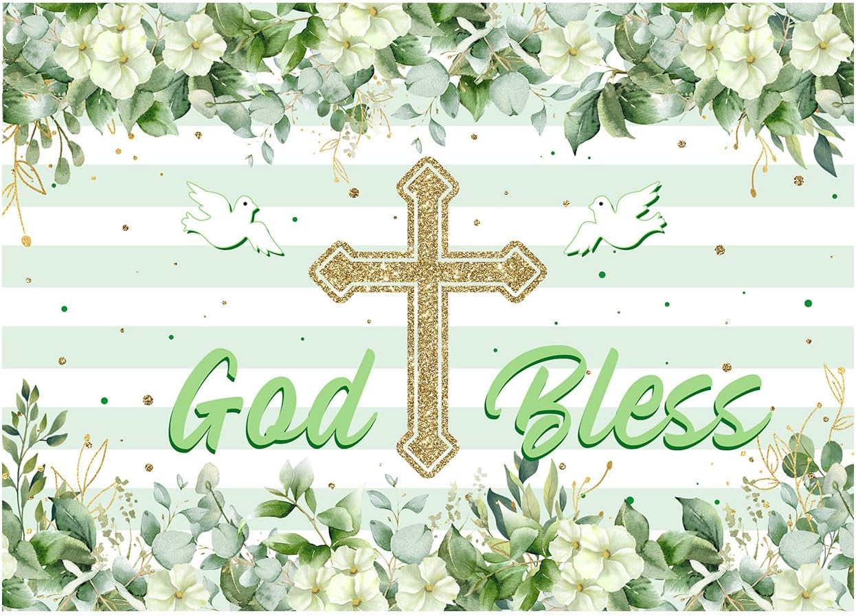 Amazon.com : XEYSM 6x4FT Green God Bless Backdrop First Communion ...
