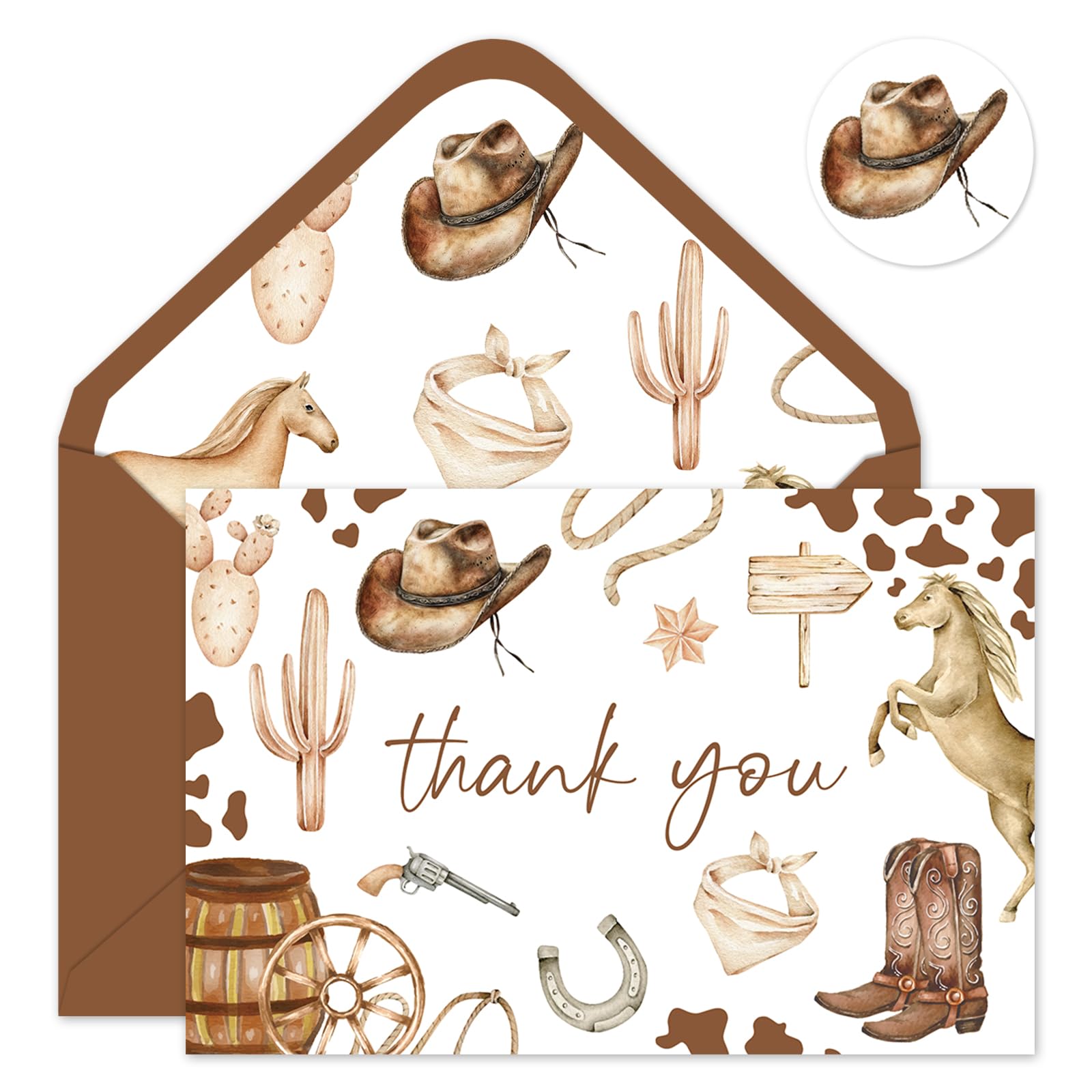Amazon.com : FYSUIMU 24 Pack Western Cowboy Thank You Cards Brown ...