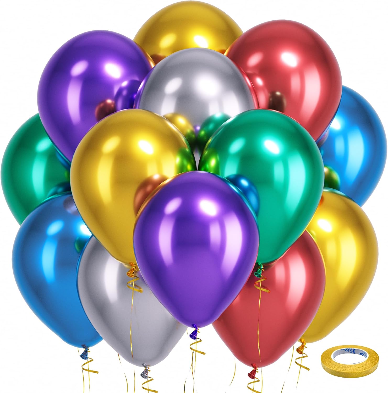 Amazon.com: Bezente Metallic Chrome Latex Balloons, 100 Pack 12 inch ...