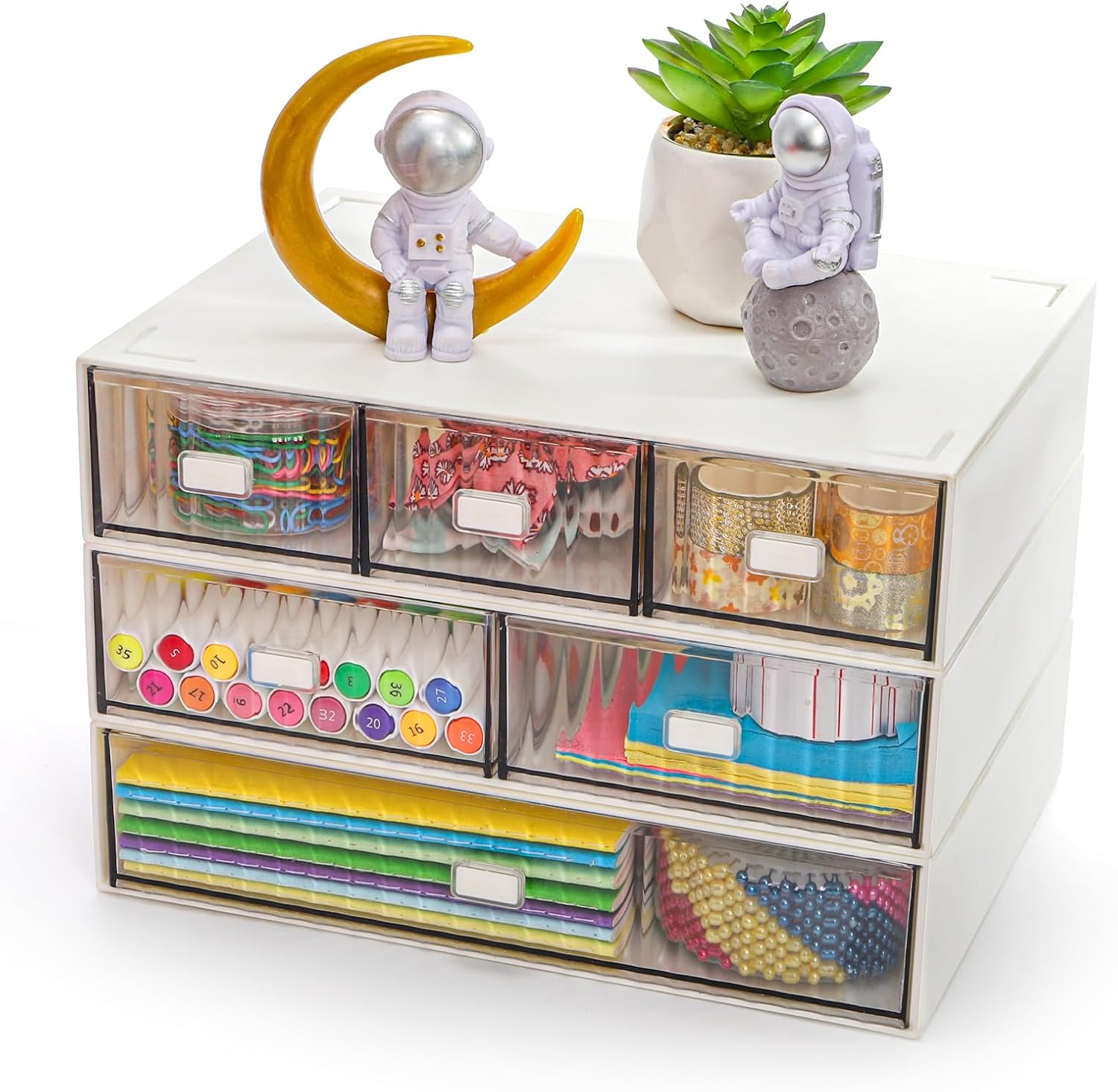 Hacaroa 3 Tier Mini Desk Organizer with 6 Drawers, Plastic Desktop ...