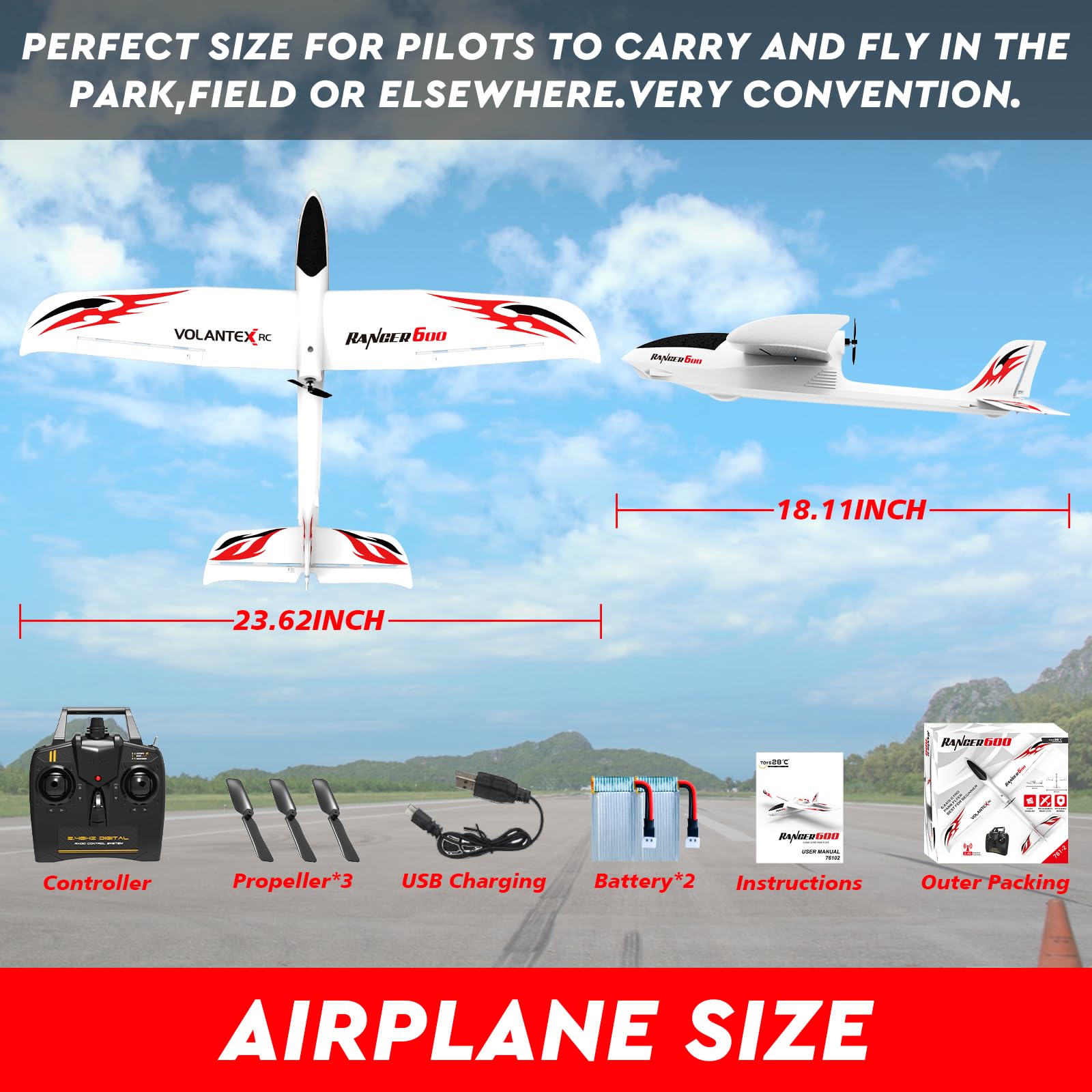 28 RC Plane Ranger600 3 Channel RC Airplane Glider Ready to Fly, 2.4GHz ...