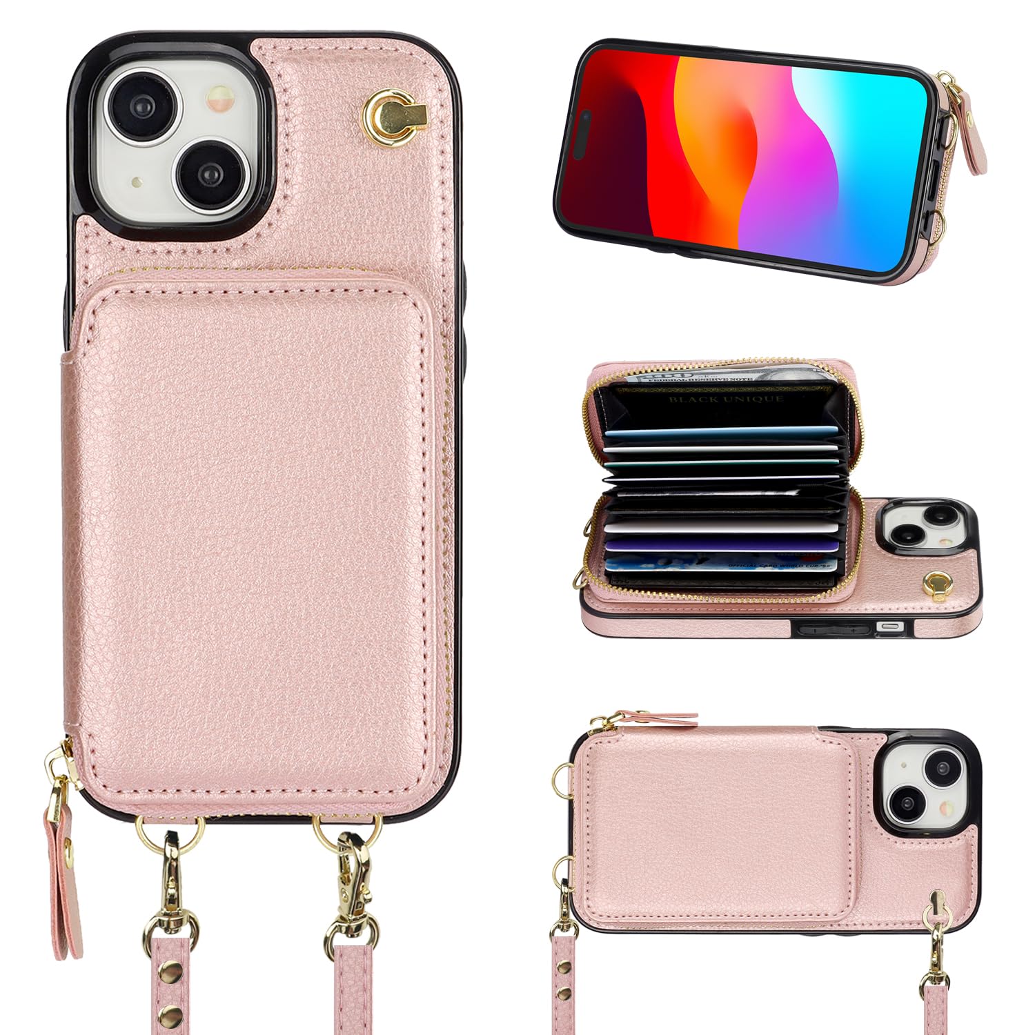Amazon.com: Bocasal Crossbody Wallet Case for iPhone 15, RFID Blocking ...