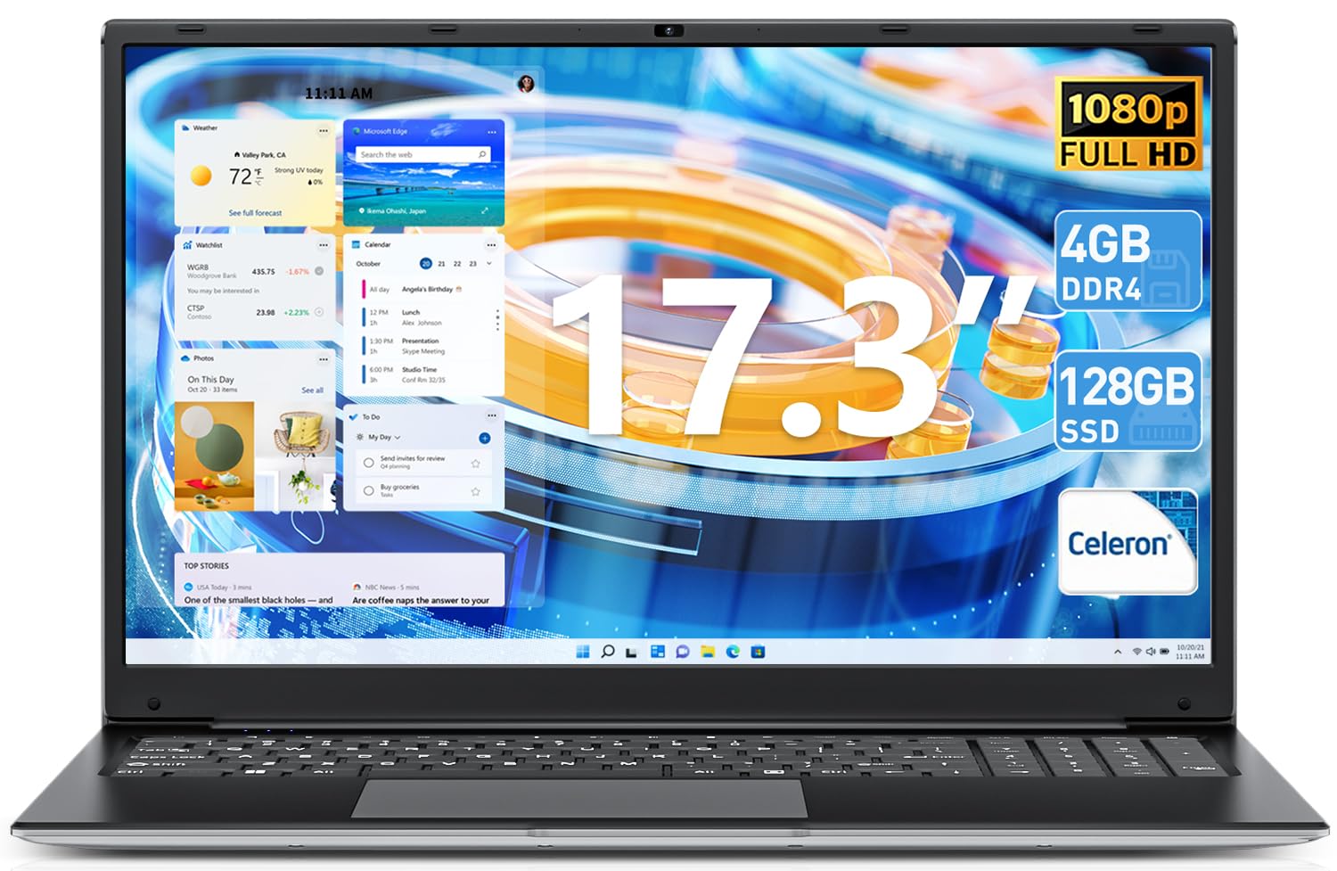 SGIN Laptops, 17.3 Inch Laptop with Celeron Processor, 4GB DDR4 RAM ...