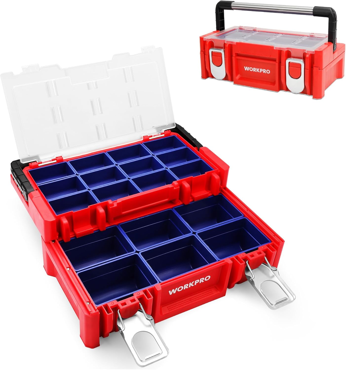WORKPRO 17-inch Plastic Tool Box, Red Storage Box with Locking Lid and ...