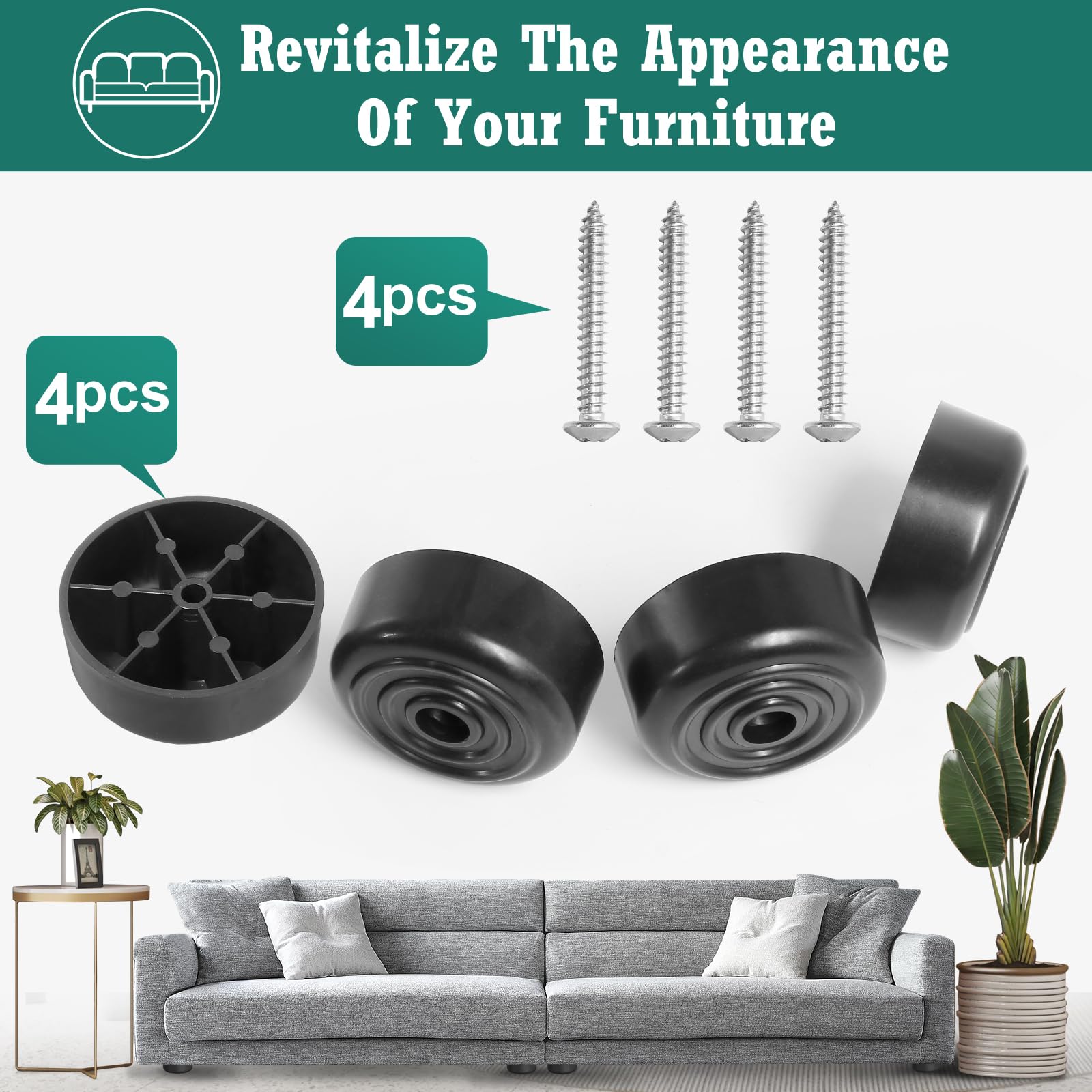 Snapklik.com : 7/8 Inch Black Plastic Furniture Legs, Screw-in Couch ...