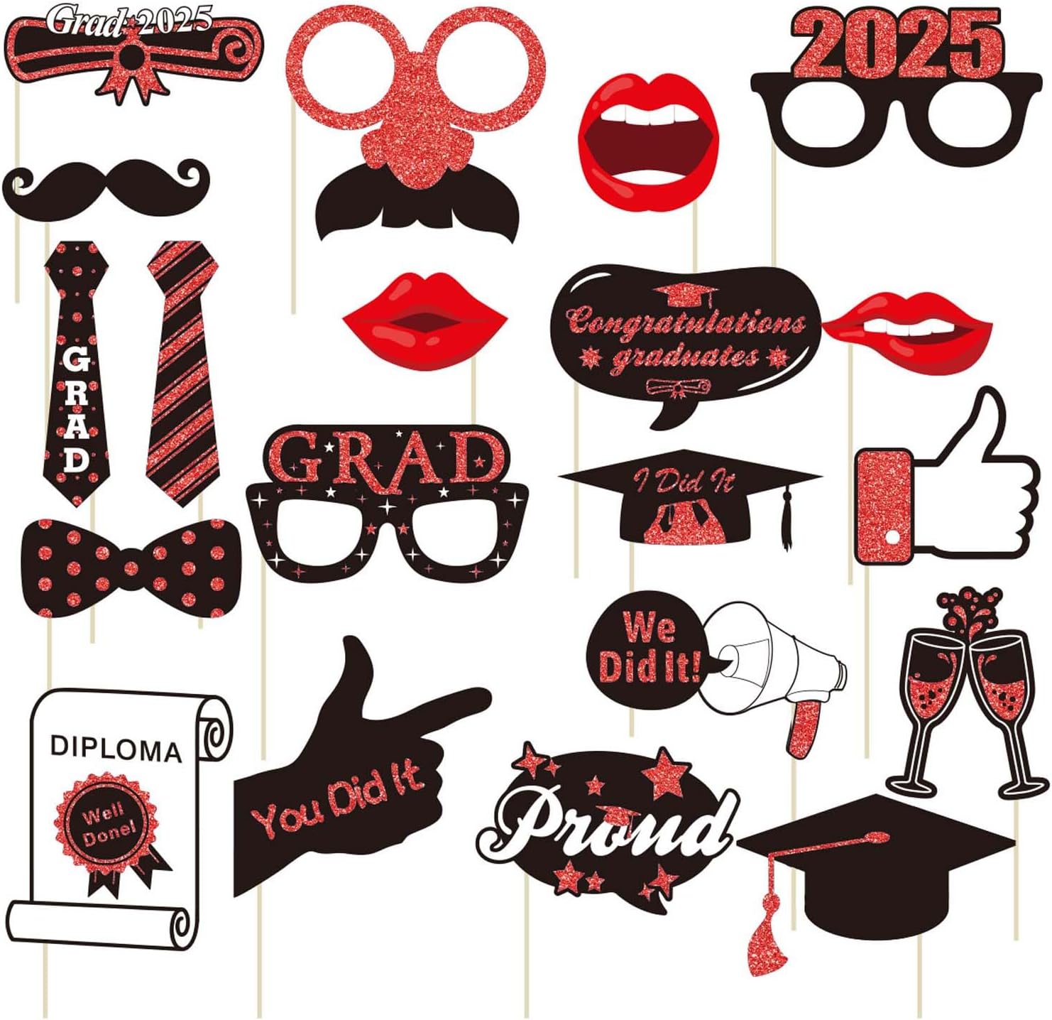 Amazon.com: WEIKA Red Graduation Photo Booth Props 2025 - Pack of 20 ...