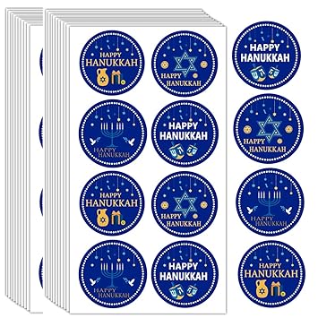 YOUOK Happy Hanukkah Stickers,1.5 Inch Blue Round Hanukkah Decoration ...