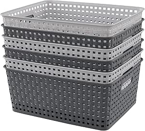 Eudokky 6-pack Plastic Woven Storage Baskets, Kitchen Cupboard Basket ...