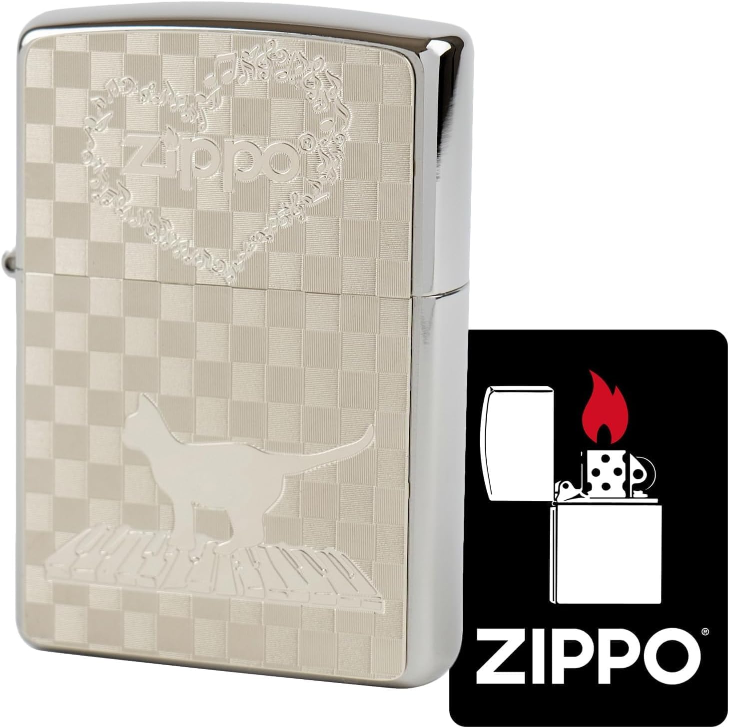 Amazon.com: Zippo Windproof Brass Logo Cat Cat Music Notes Lighter with ...