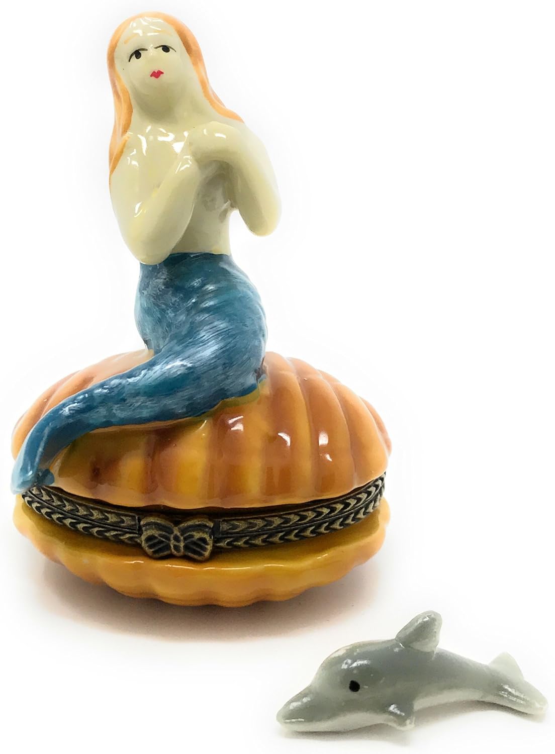 Amazon.com: Porcelain Mermaid and Seashell Trinket Box with Tiny ...