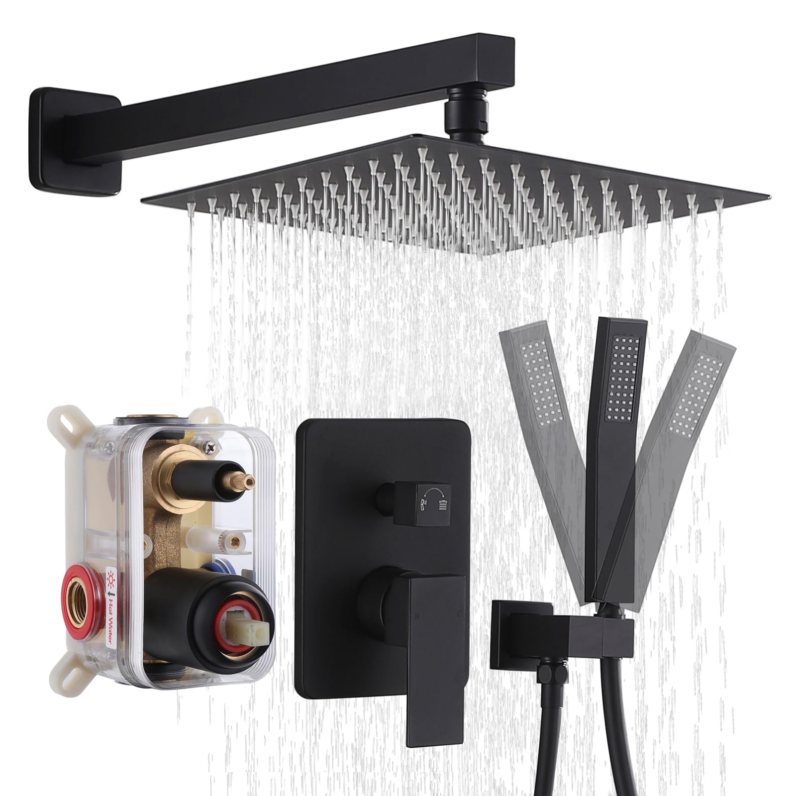 Bathroom Shower Faucet Set Wall Mount with Hand Shower Rainfall Shower ...