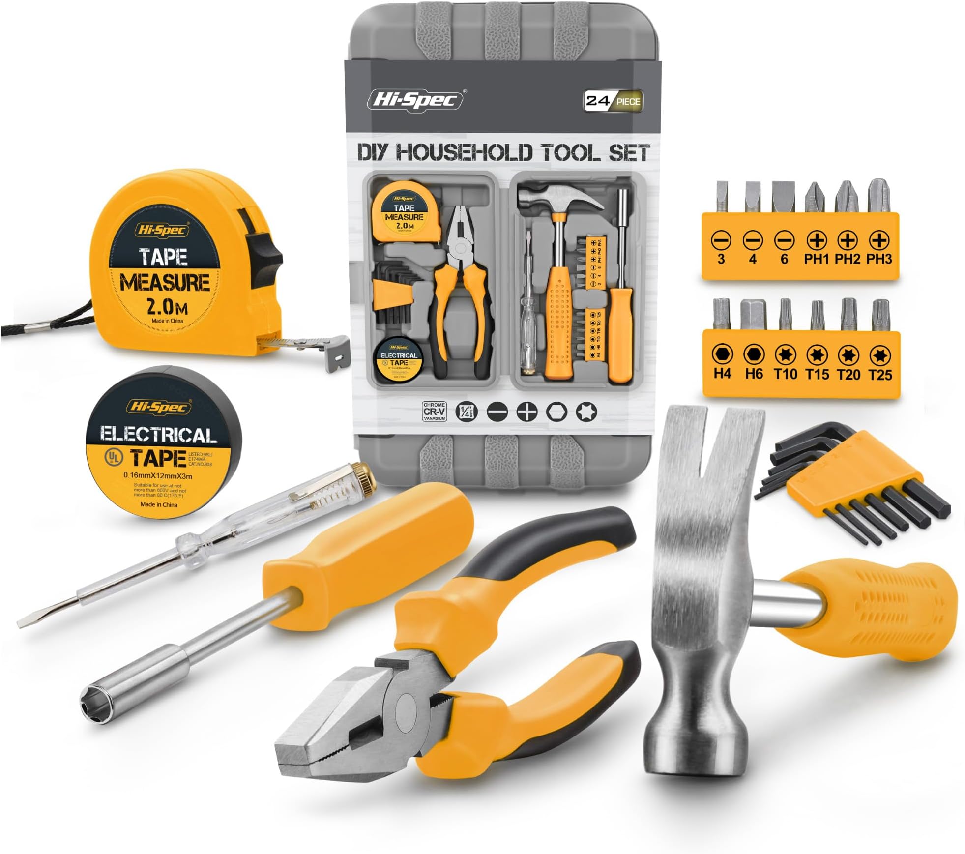 Amazon.com: Hi-Spec 24pc Yellow Household DIY Tool Kit Set. Small Mini ...