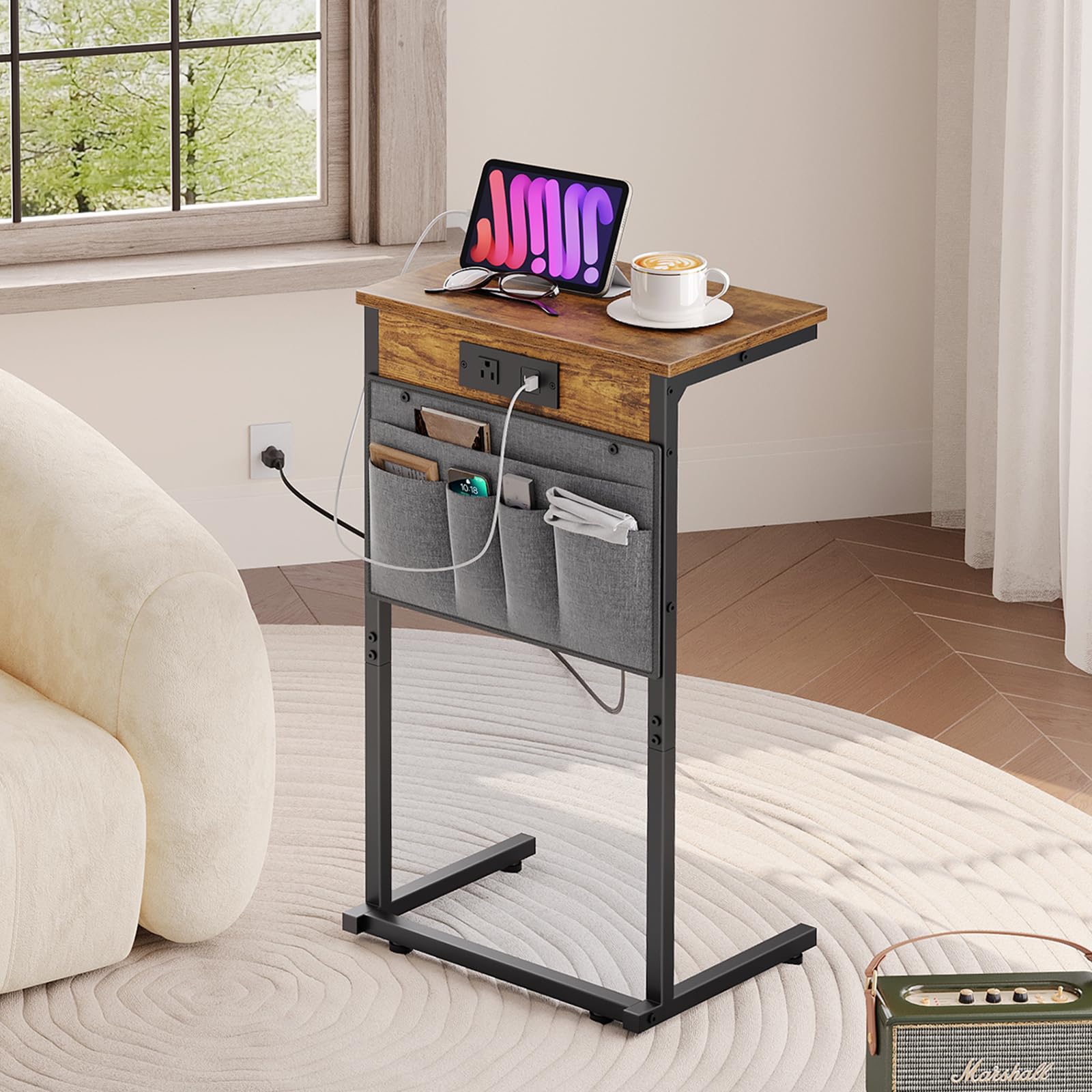 Amazon.com: HOOBRO C Shaped End Table with Charging Station, 28" Tall ...