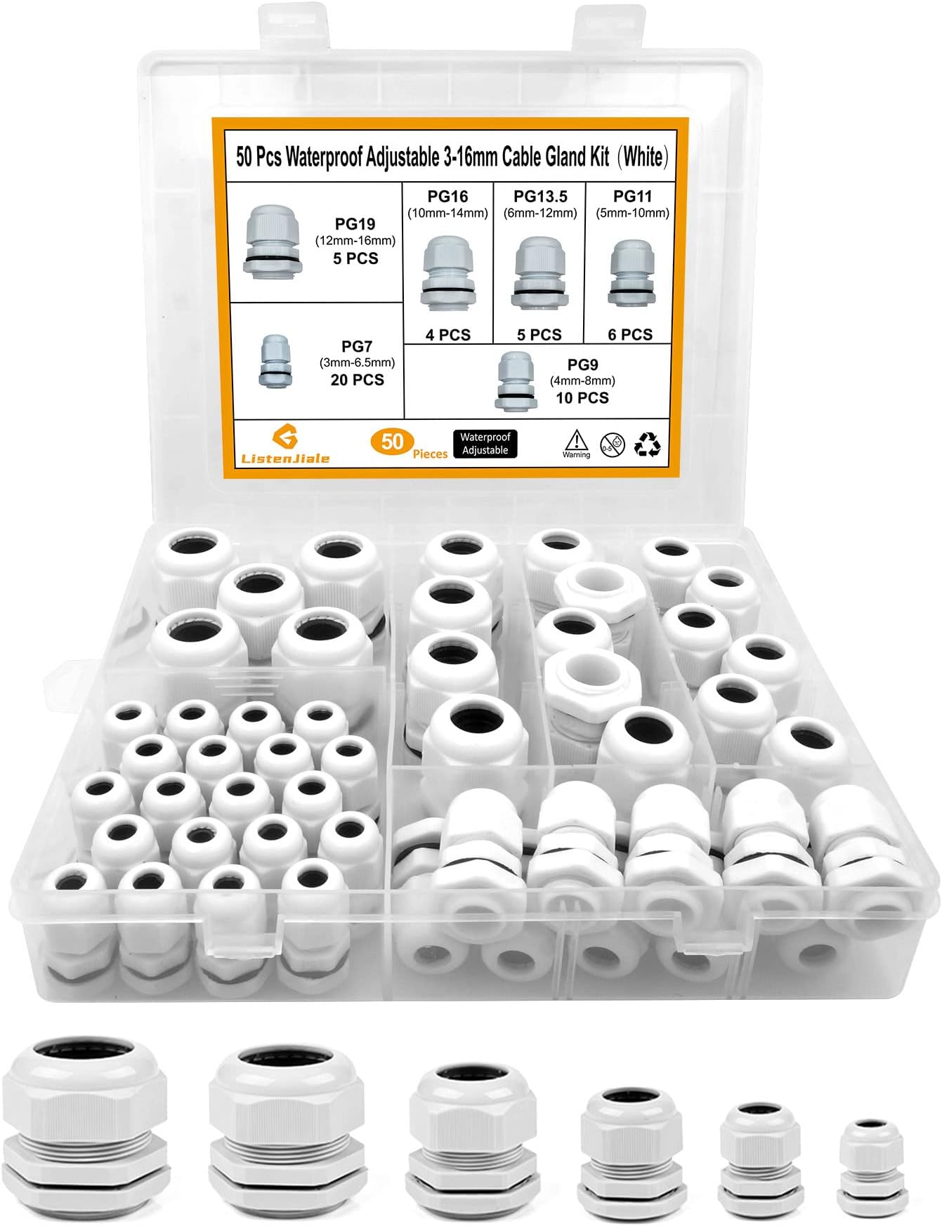 Plastic Waterproof Adjustable Cable Glands Joints,White PG7 Nylon Cable ...