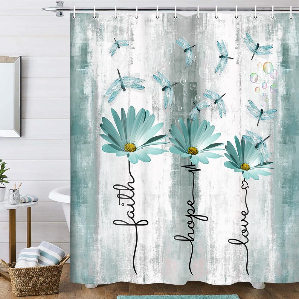 Amazon.com: Rusitc Farmhouse Floral Shower Curtain, Farm Teal Country ...