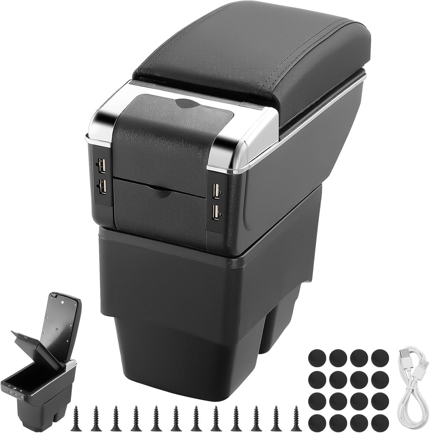 GEARCELL Car Armrest Storage Box with 7 USB Charging Ports fit for Ford ...