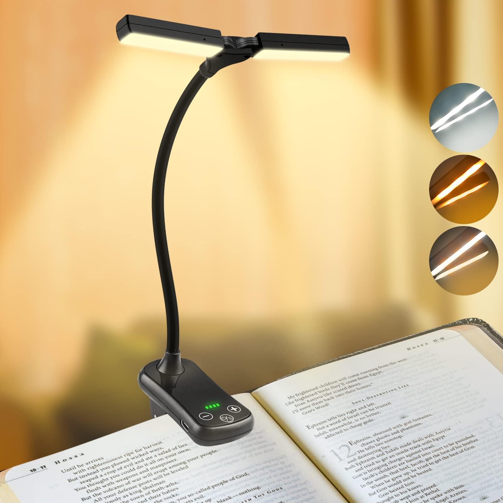 Electight Leselampe Buch Klemme mit 2 Köpfen, USB Wiederaufladbar Klemmleuchte Buchlampe mit 14 ...