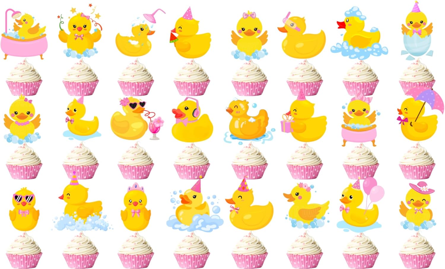 Amazon.com: Duck Party Cupcake Toppers 48Pcs Rubber Duck Birthday Party ...