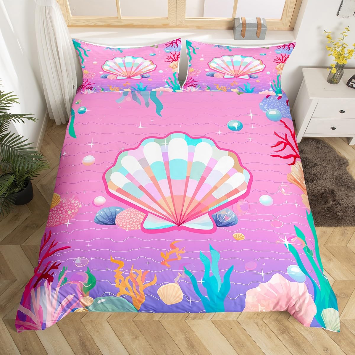 Amazon.com: Pearl Shell Bedding Set Starfish Jellyfish Comforter Cover ...