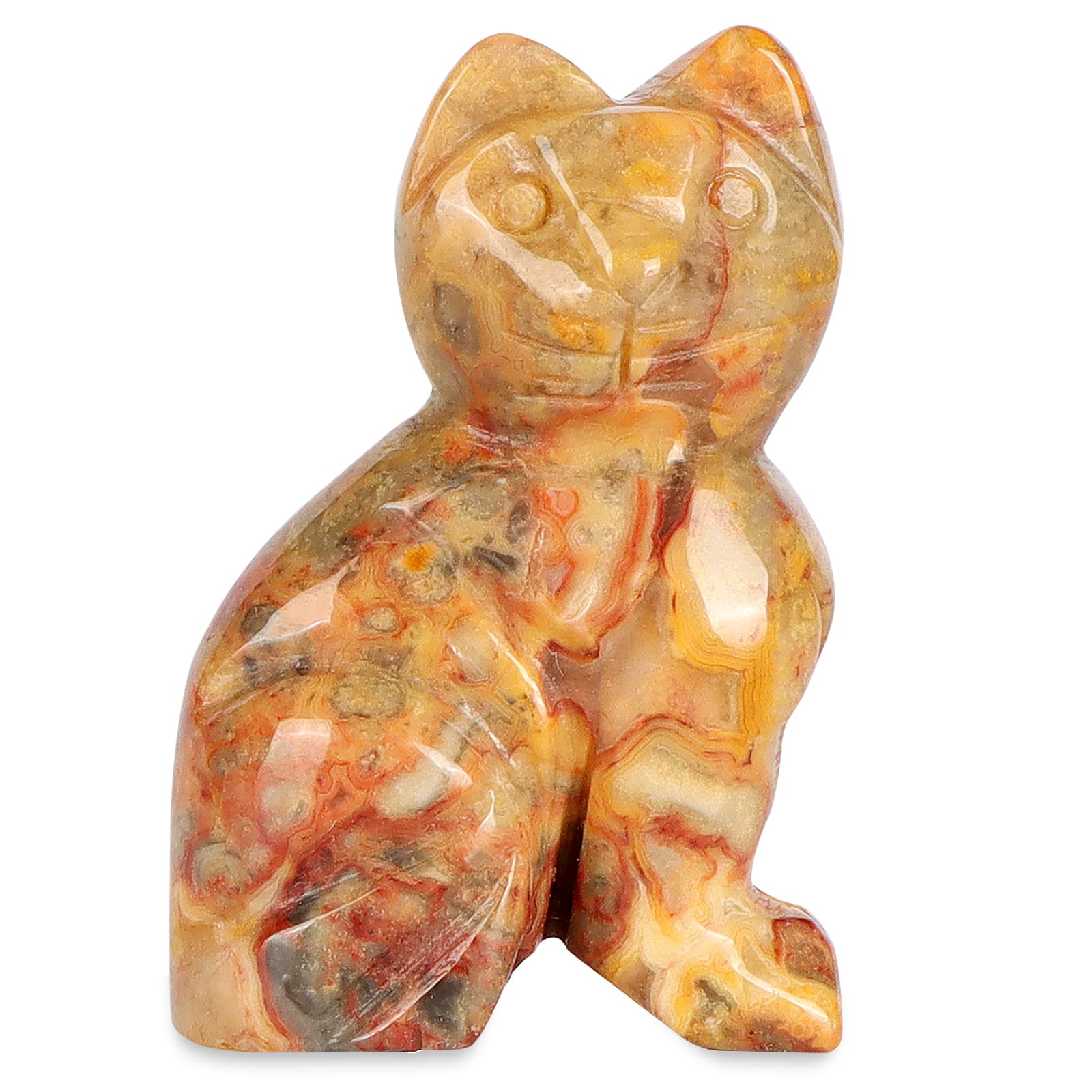 Amazon.com: Hxswkk 2" Crazy Lace Agate Carved Cat Crystal Cat Figurine ...