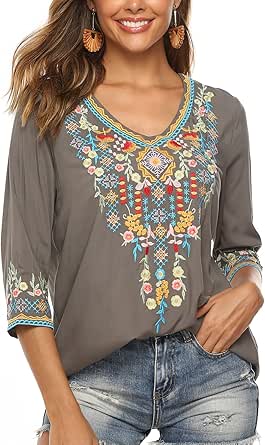 Seasonal Women's Bohemian Autumn Tunic Embroidered Folklore Blouses ...