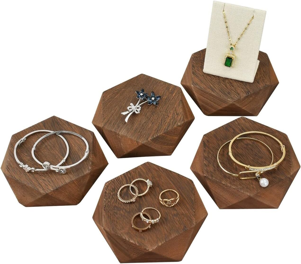 Amazon.com: 5pcs Polygonal Wooden Jewelry Display Risers for Shop Home ...