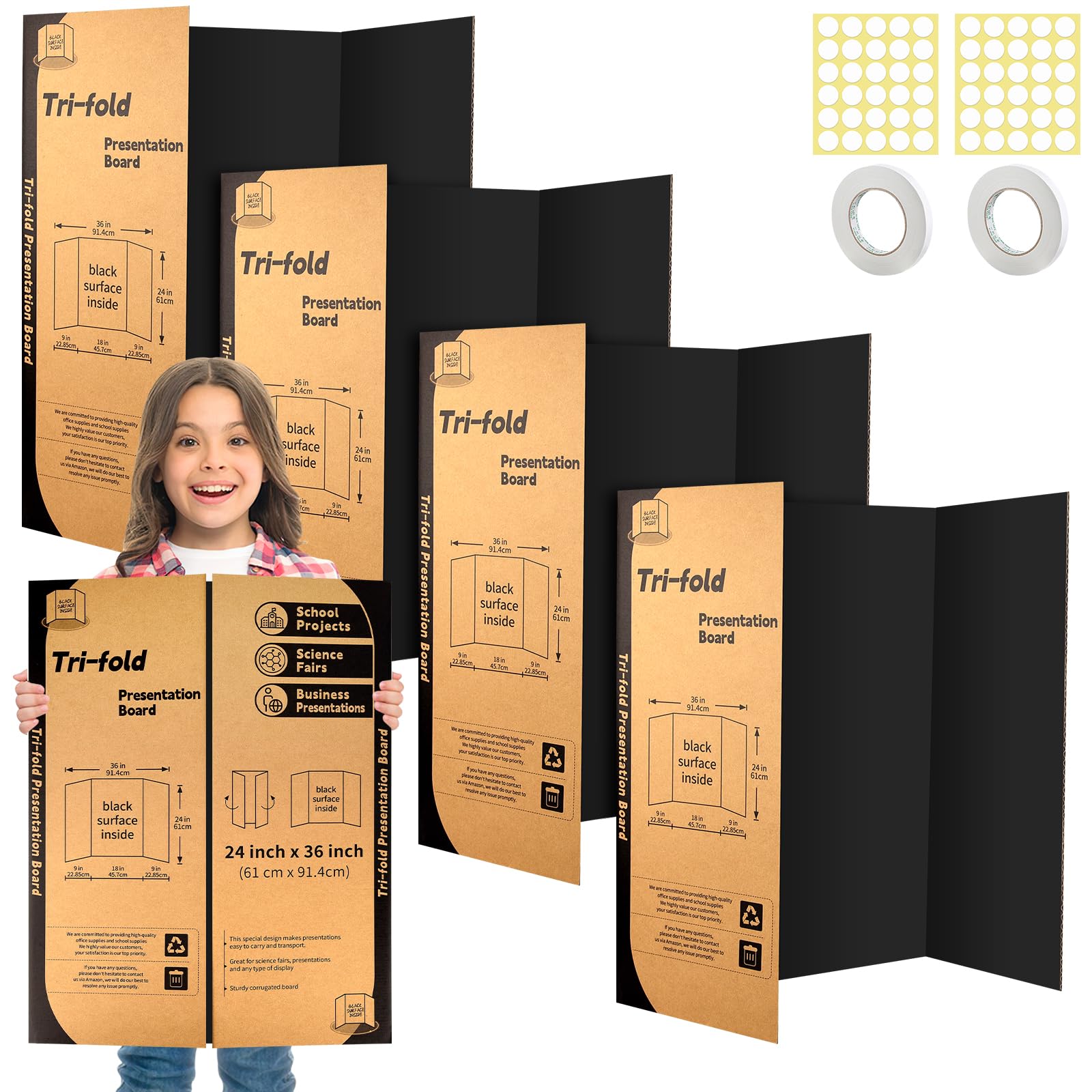 Snapklik.com : 4 Pack Black Trifold Poster Board 24" X 36", Poster ...