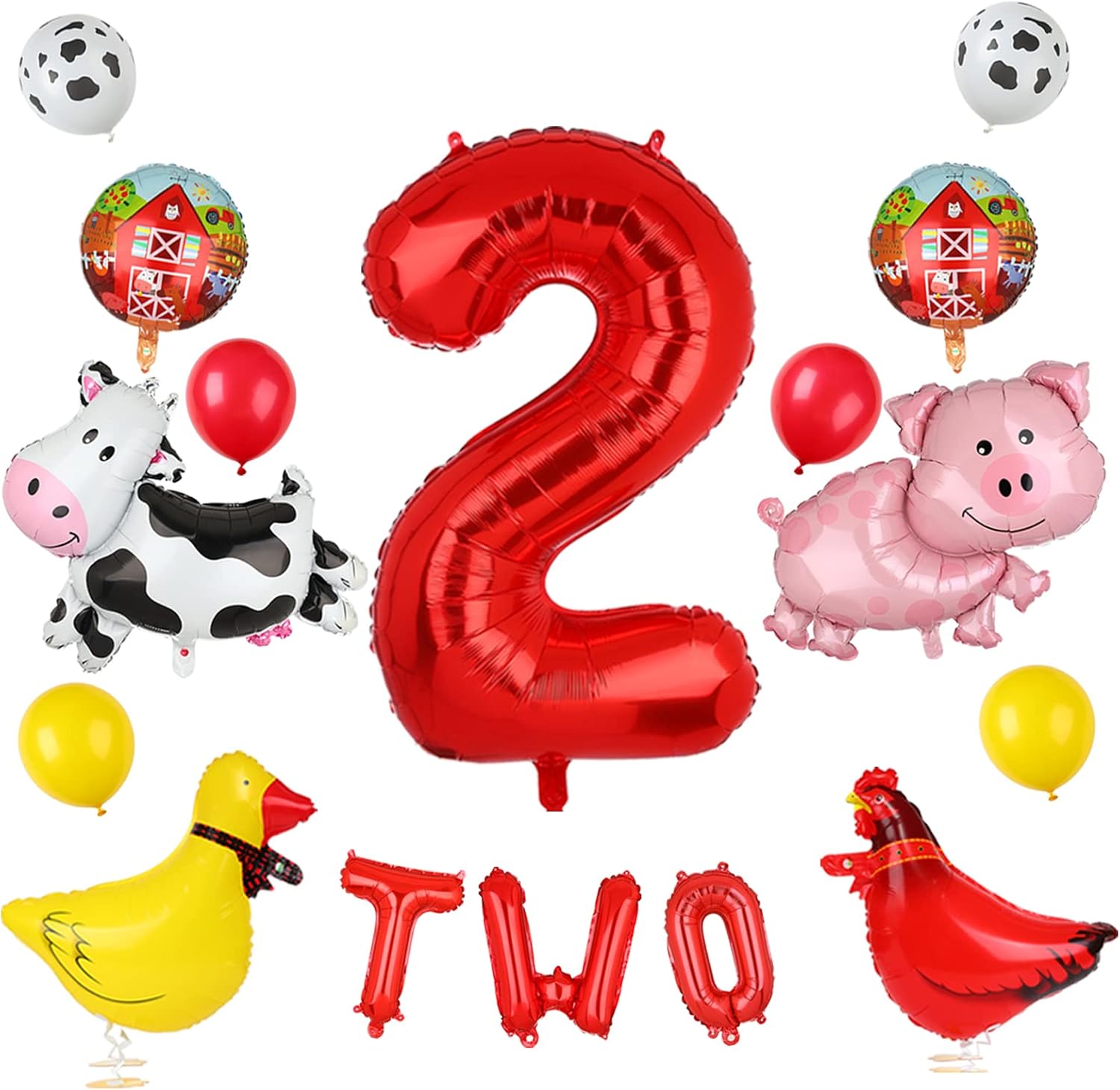 2nd Birthday Balloons Decor Farm Theme 2 Years Old Balloon Red Latex ...