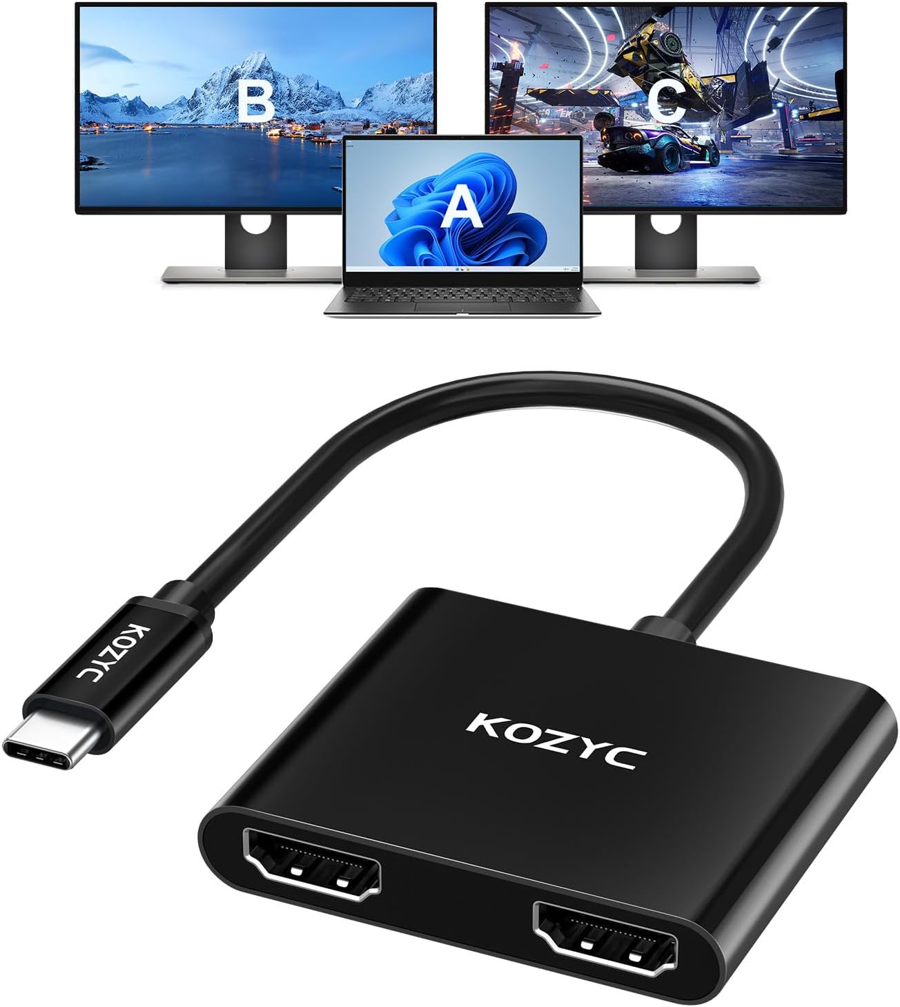 USB C to Dual HDMI Adapter 4K@60hz, Type C to HDMI Splitter Extended ...