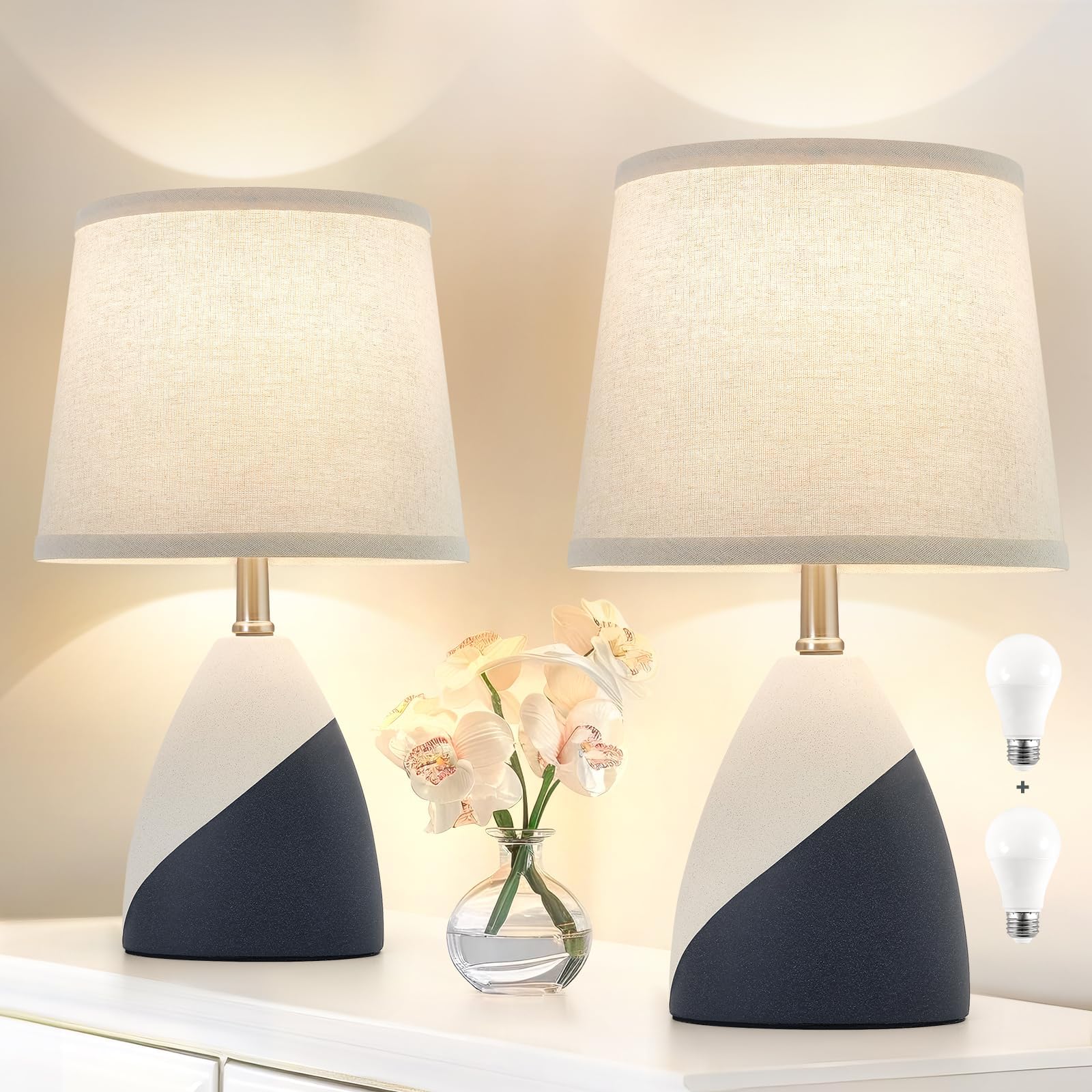 QiMH Table Lamps Set of 2, Bedroom Lamp with USB Charging Ports, Modern ...